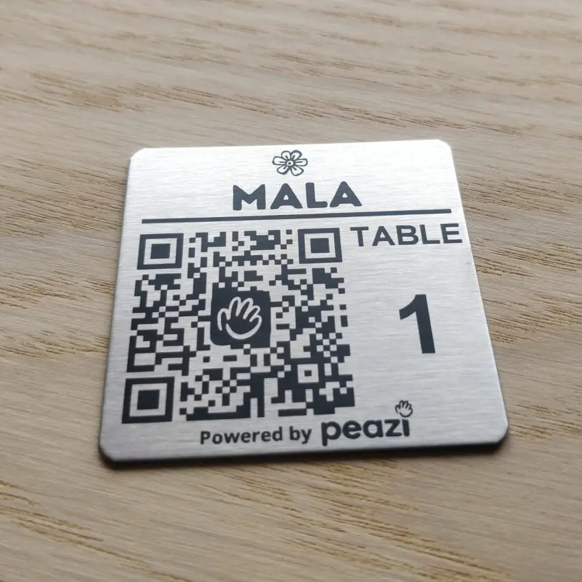 50mm square Metal QR Code Laser Engraved Tags, Scan to order Tags, Bar ...