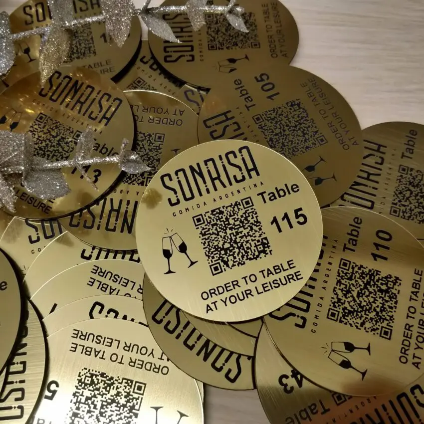Personalised QR Code Laser Engraved Discs, 70mm diameterTable Tags ...