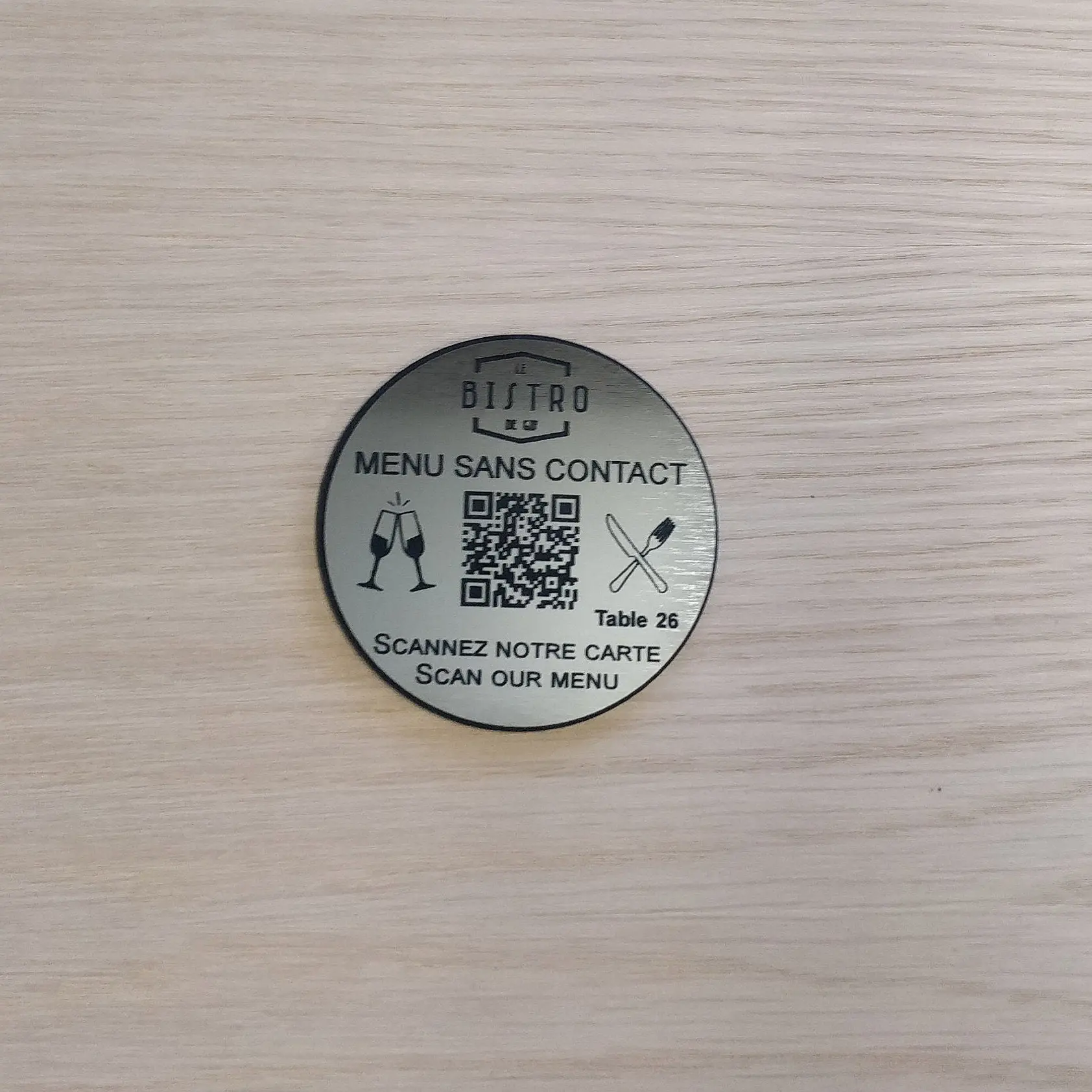 Personalised QR Code Laser Engraved Discs, 70mm diameterTable Tags ...