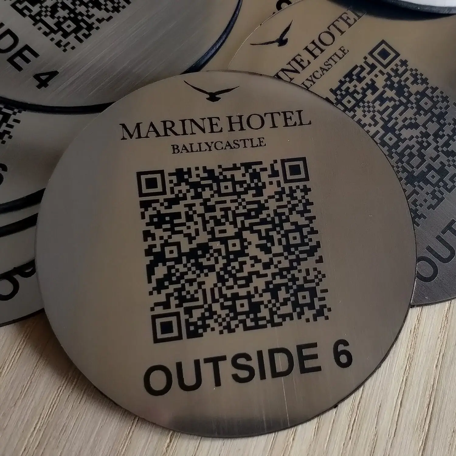 Personalised QR Code Laser Engraved Discs, 70mm diameterTable Tags ...