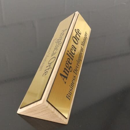 Solid Oak Base Gold Brushed Office Plaque, Stylish Personalised Desk ...